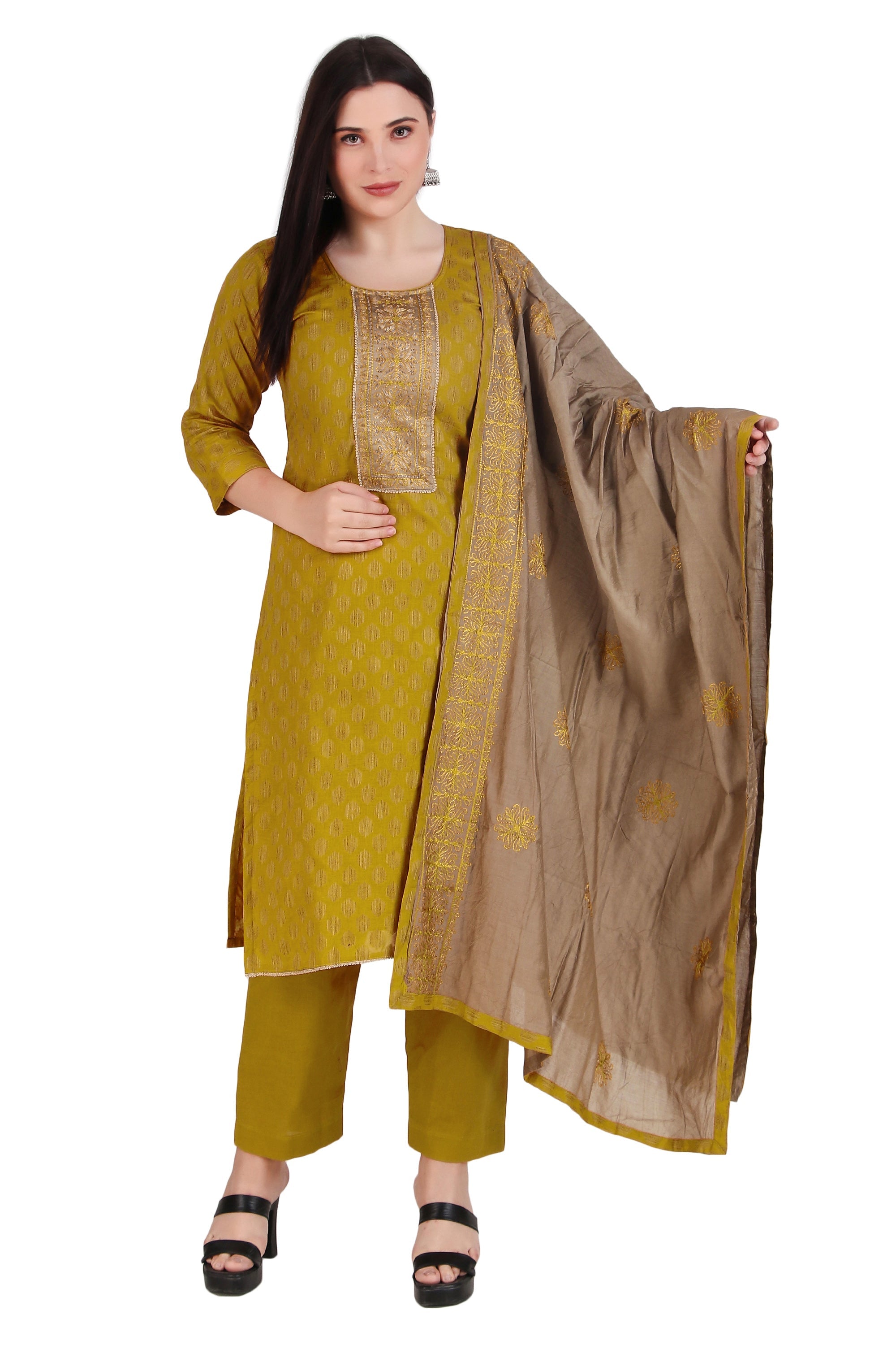 Ladyline Womens Jacquard Cotton Embroidered Salwar Kameez Suit | Strai – LadyLine
