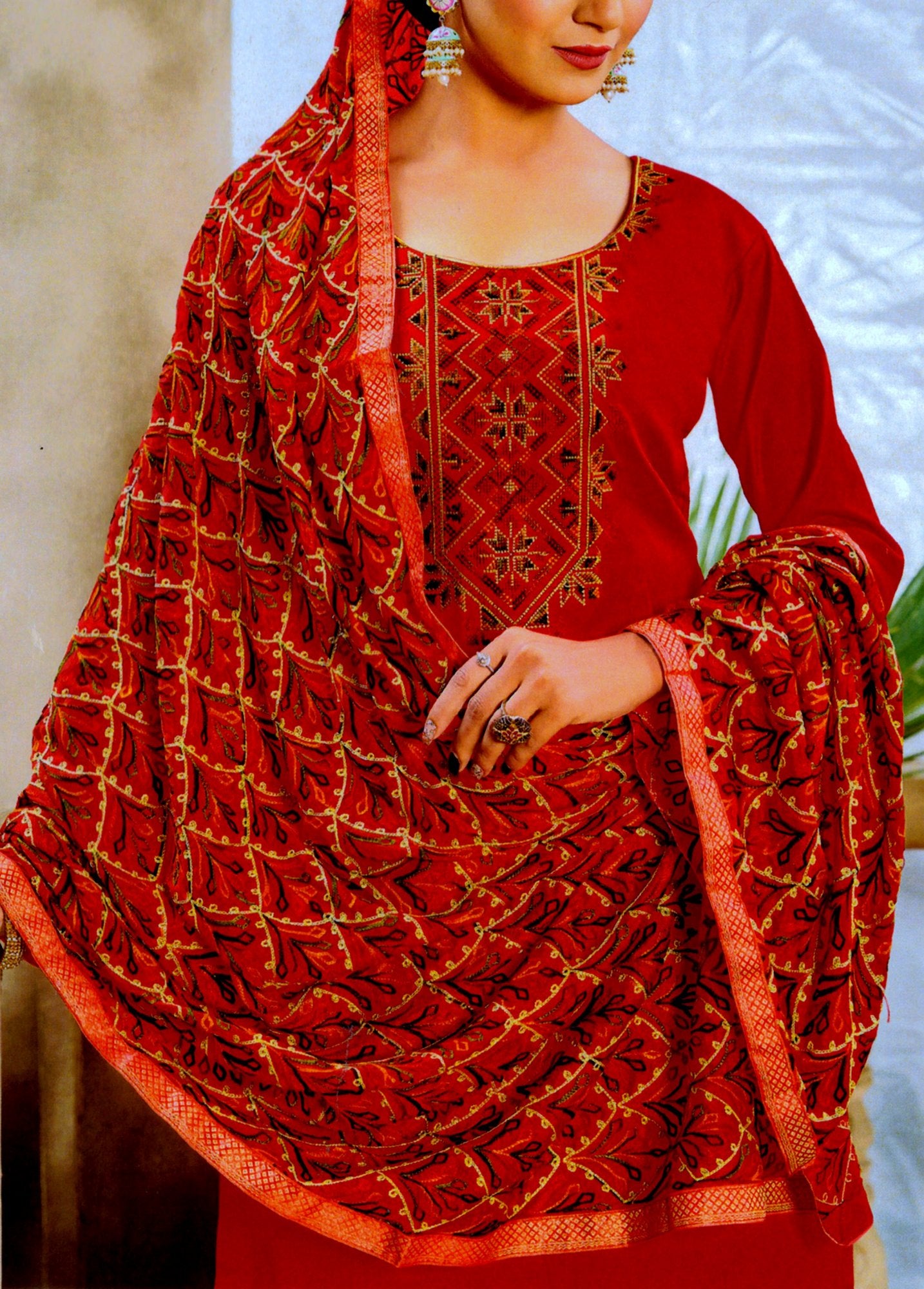 Designer Partywear Fulkari Dupatta Salwar Kameez Suit Embroidered Dres ...